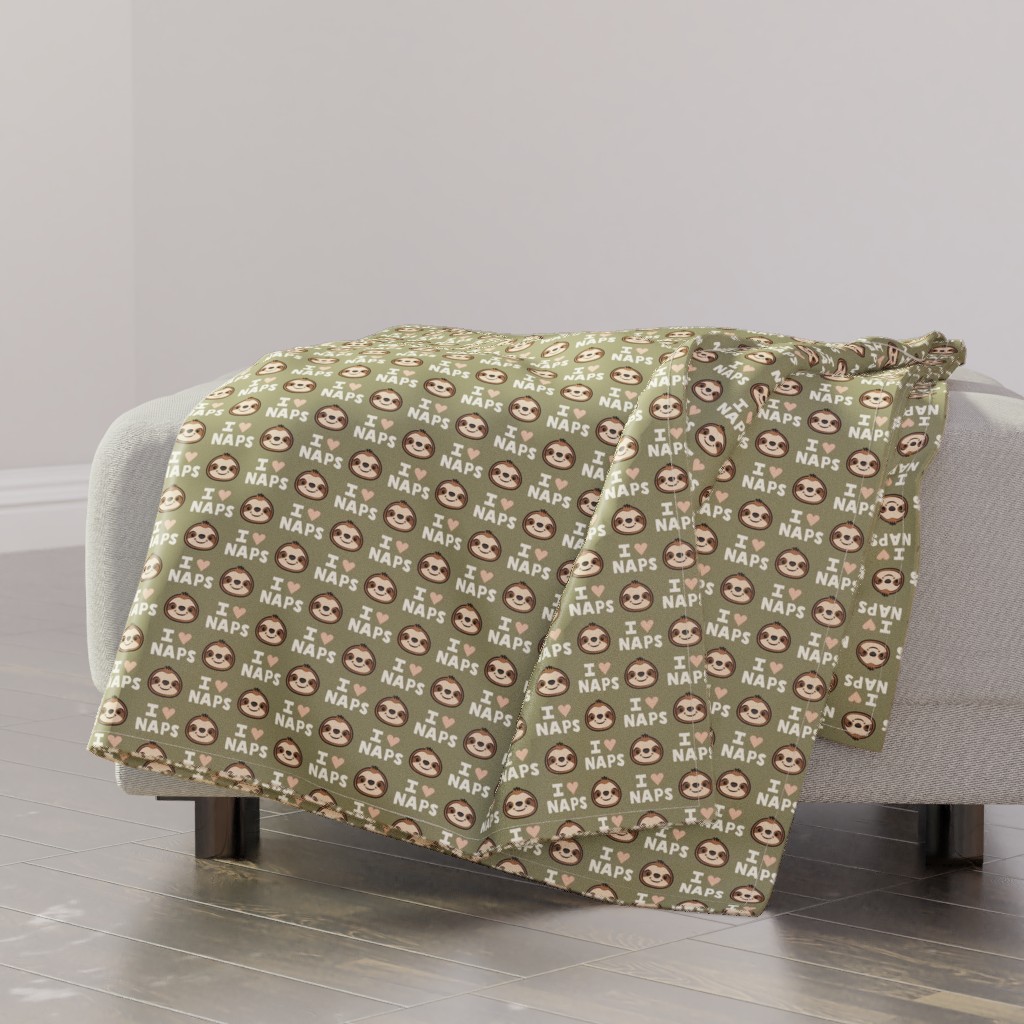I Heart Naps - Cute Sloths - Olive Green Blanket | Shutterfly