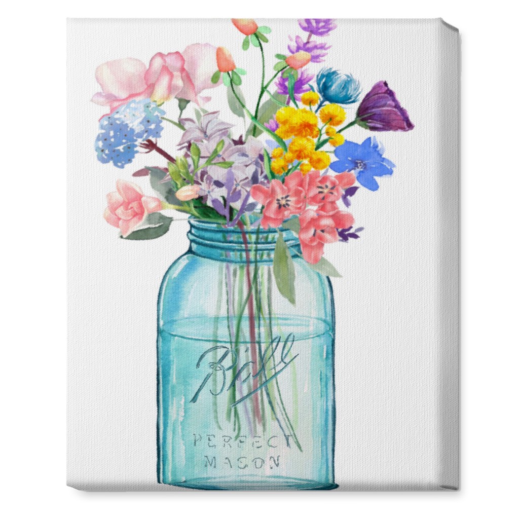 Watercolor Floral Mason Jar Bouquet Painting - Multi Canvas Print ...