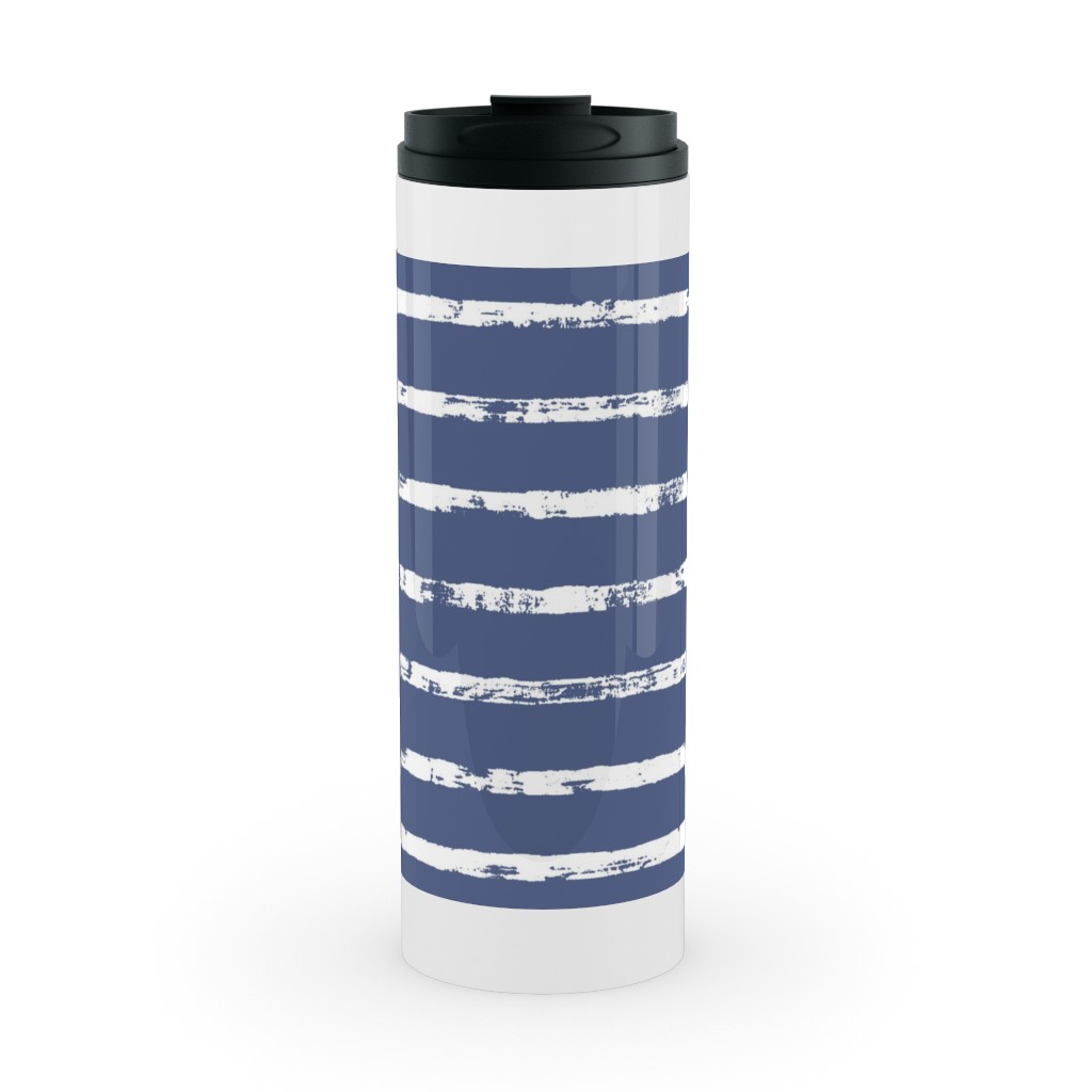 Distressed Dusty Blue and White Stripes Stainless Mug | Shutterfly