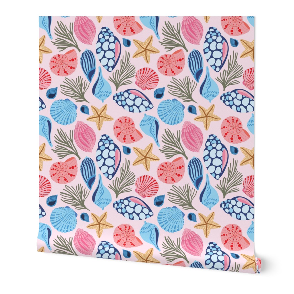 Beach Shells - Multi on Pink Wallpaper | Shutterfly