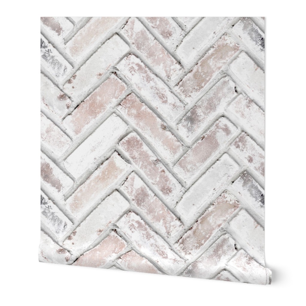 Faux Brick Chevron Herringbone Whitewashed Painted Brick Wallpaper ...