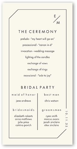 Angled Corners 4x8 Wedding Program by Yours Truly | Shutterfly