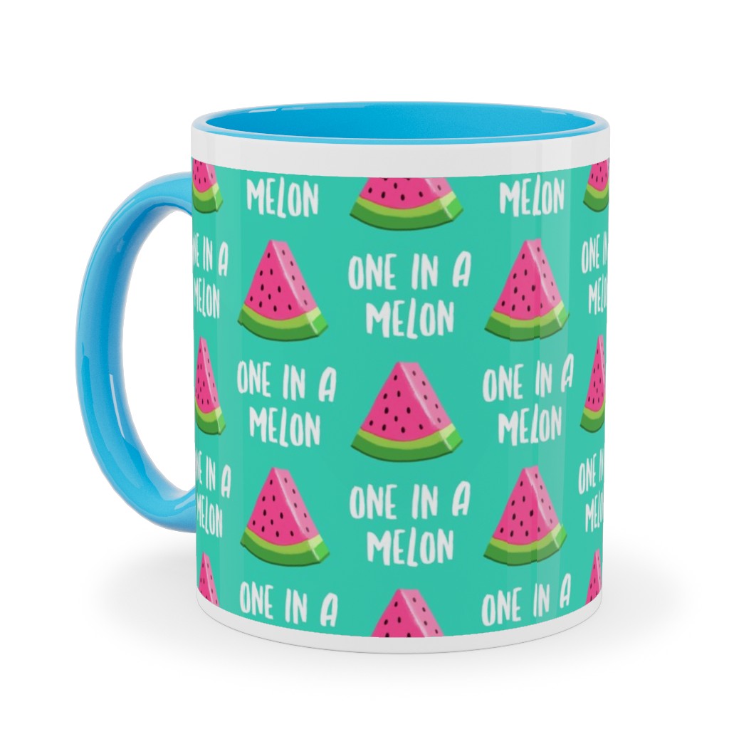 One in a Melon - Watermelon - Pink on Teal Ceramic Mug | Shutterfly