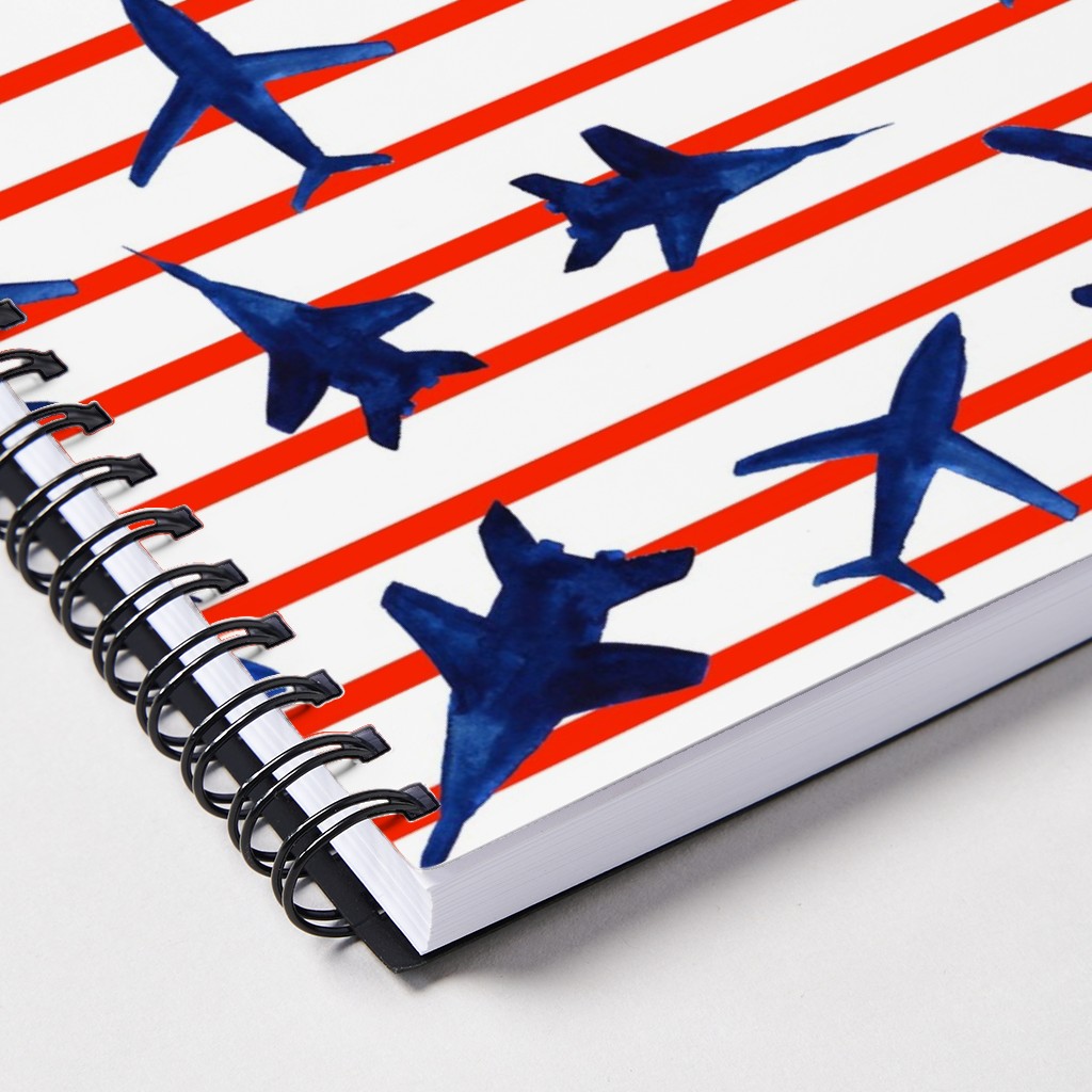 Patriotic Airplanes Watercolor - Blue With Red Stripes Notebook ...