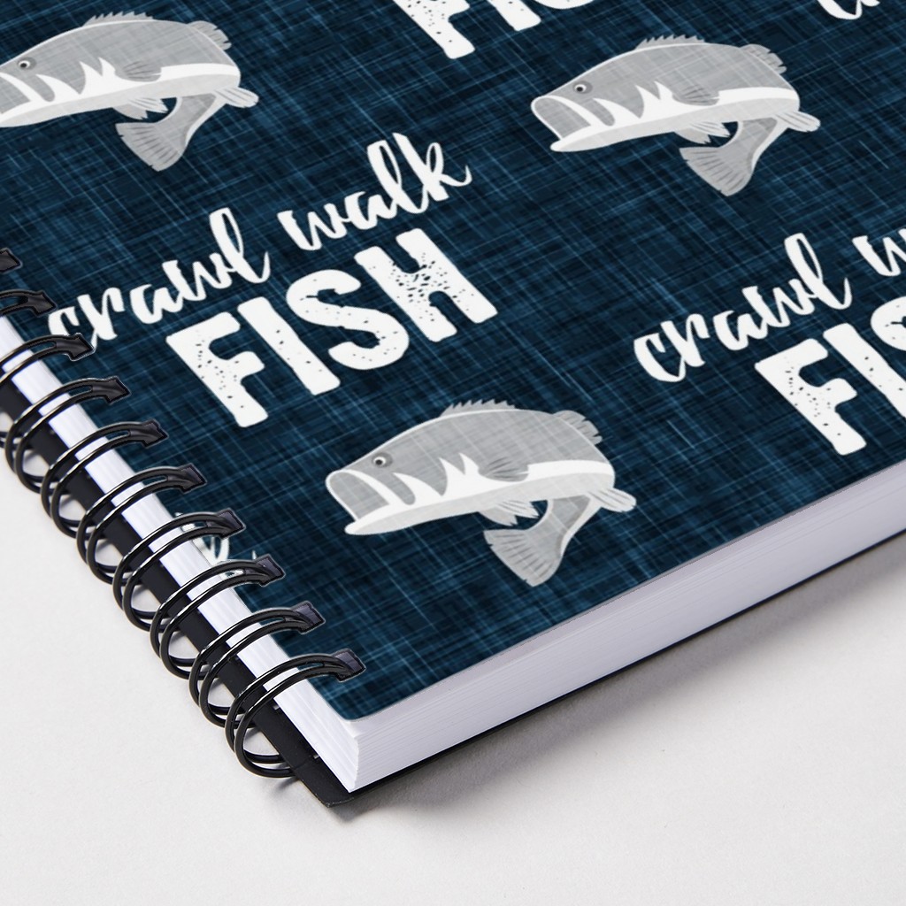 Crawl Walk Fish - Bass Fishing - Navy Blue and Grey Notebook | Shutterfly