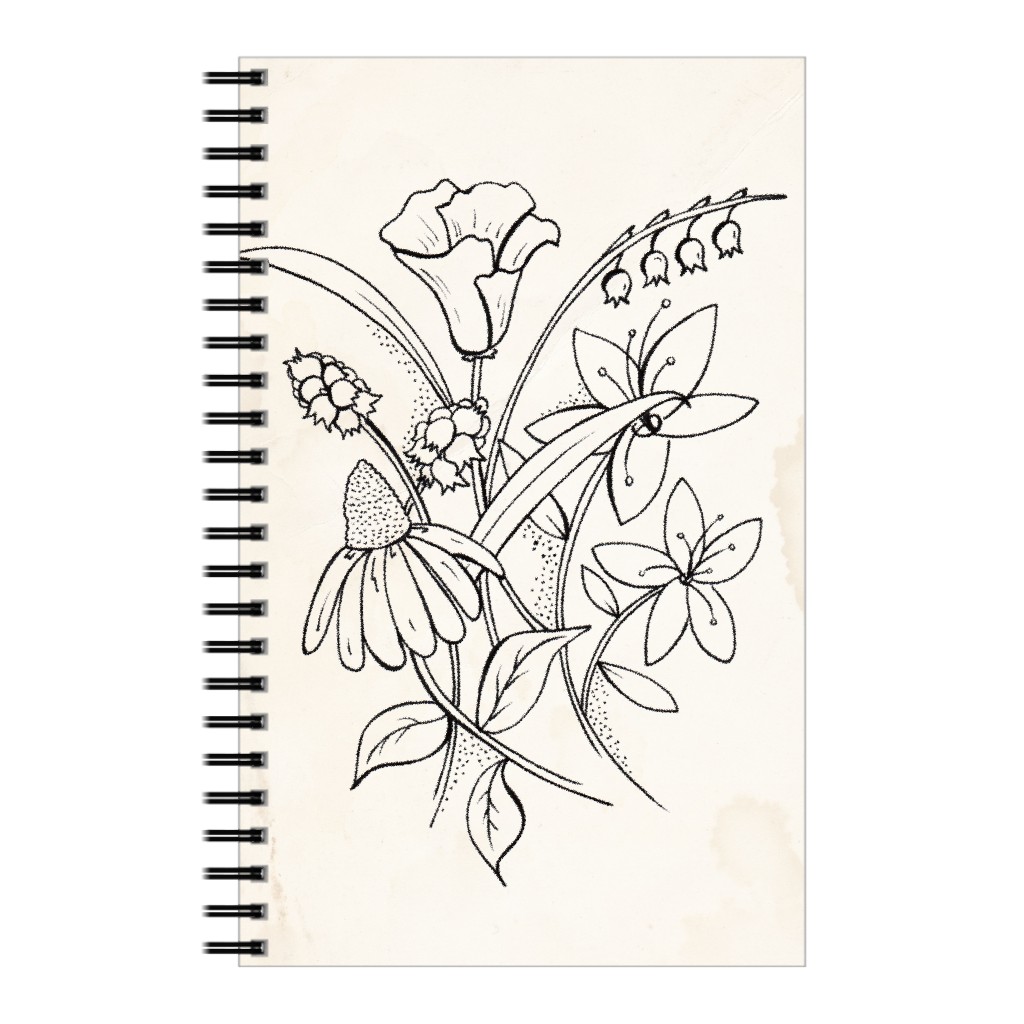 Vintage Wildflower Sketch - Beige and Black Notebook | Shutterfly
