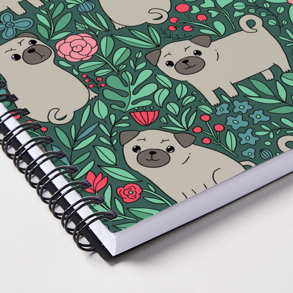 Cute Pugs and Flowers - Multicolor Notebook | Shutterfly