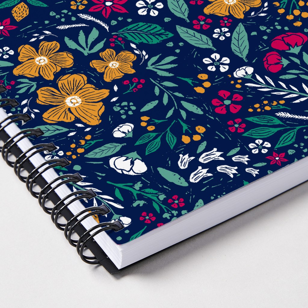 Block Print Botanical - Multi on Navy Notebook | Shutterfly