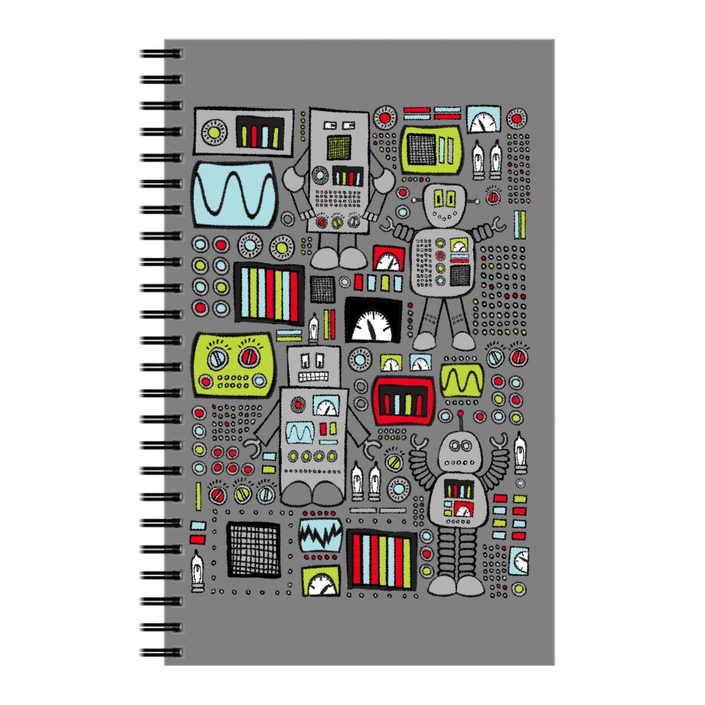 Retro Robots - Gray Notebook | Shutterfly