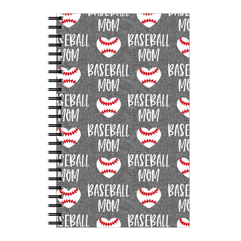Baseball Mom - Baseball Heart - White on Grey Notebook | Shutterfly