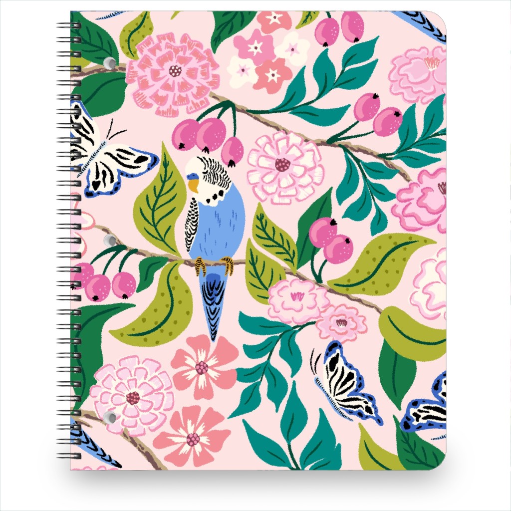 Budgies and Butterflies - Pink and Green Notebook | Shutterfly