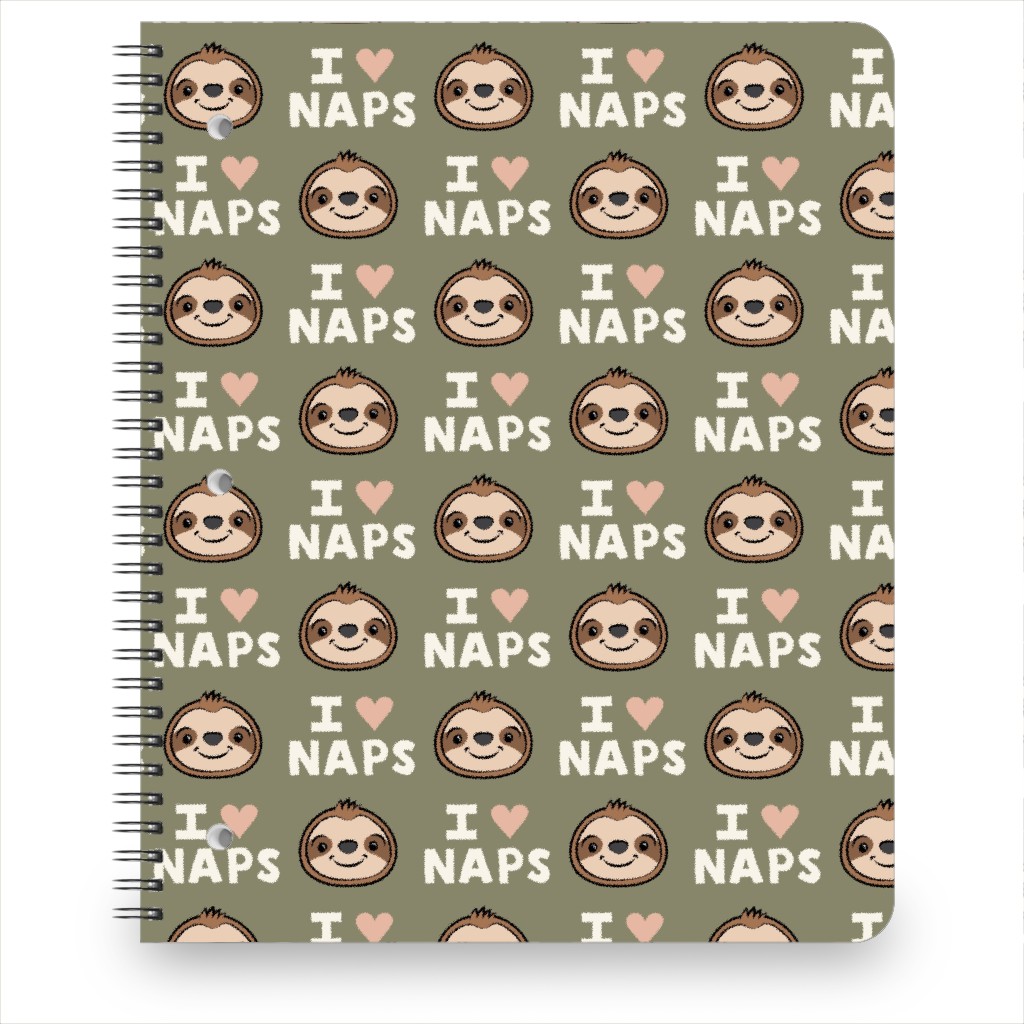I Heart Naps - Cute Sloths - Olive Green Notebook | Shutterfly