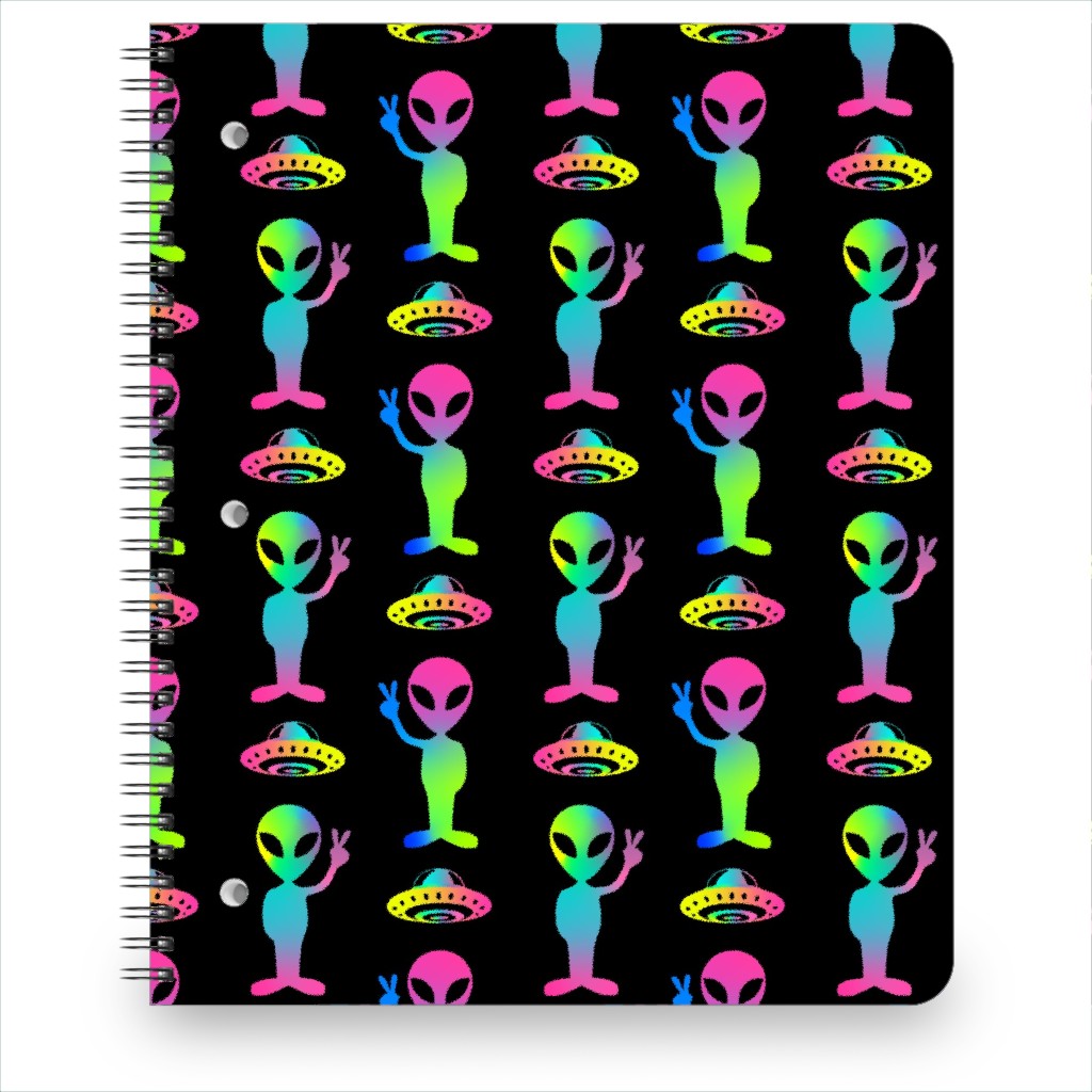 90's Rainbow Aliens and Ufos - Multi on Black Notebook | Shutterfly