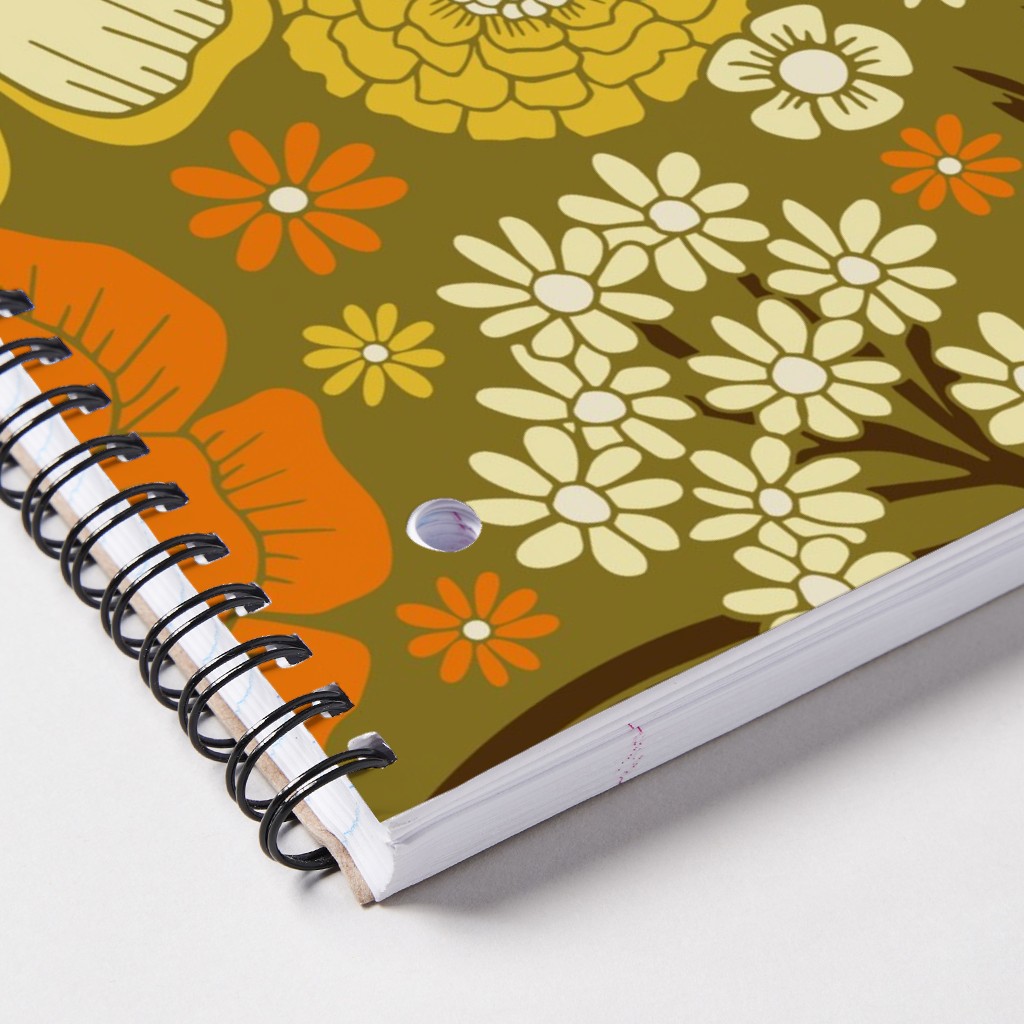 1970s Retro/Vintage Floral - Yellow and Brown Notebook | Shutterfly