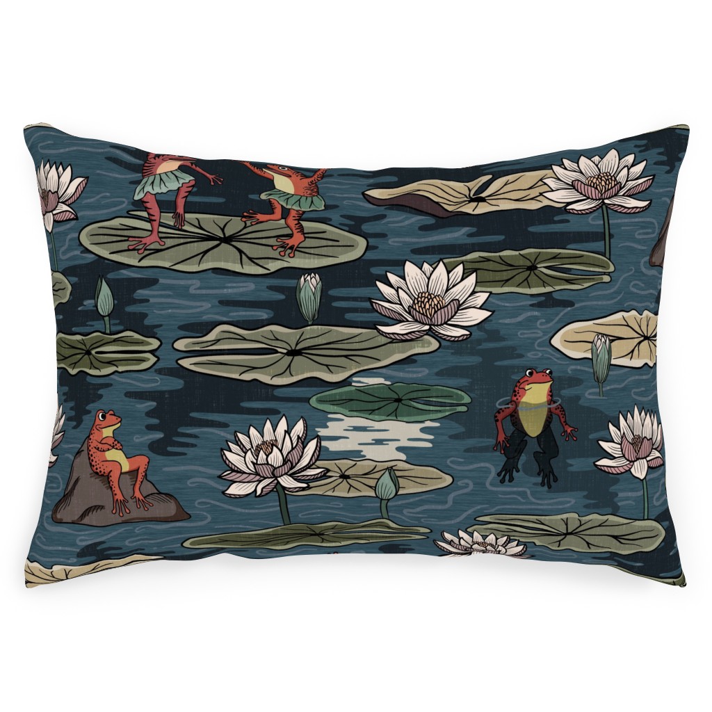 Quirky Frogs Dancing in the Moonlight on Lily Pads Outdoor Pillow ...