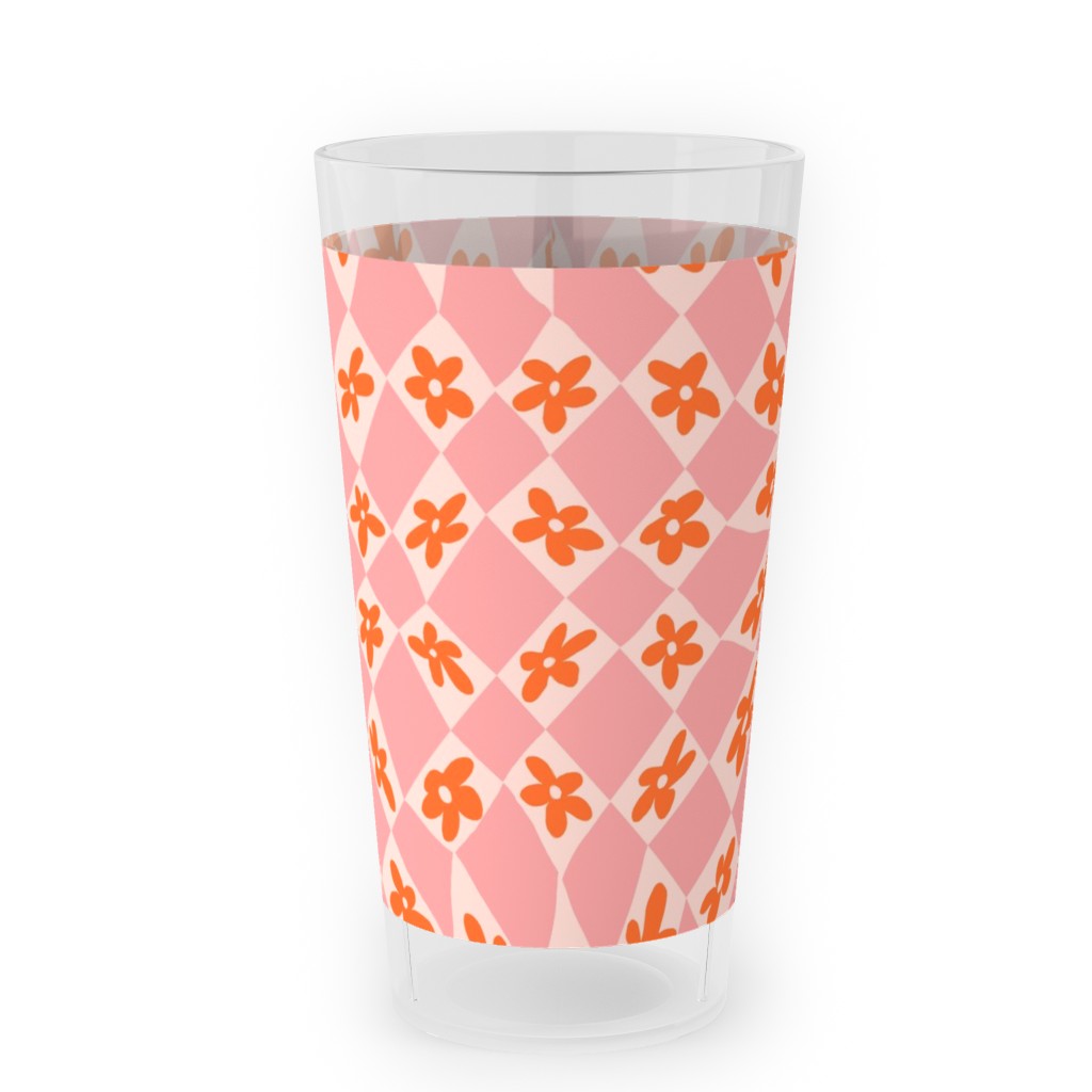 Trippy Checker - Floral - Pink and Orange Outdoor Pint Glass | Shutterfly