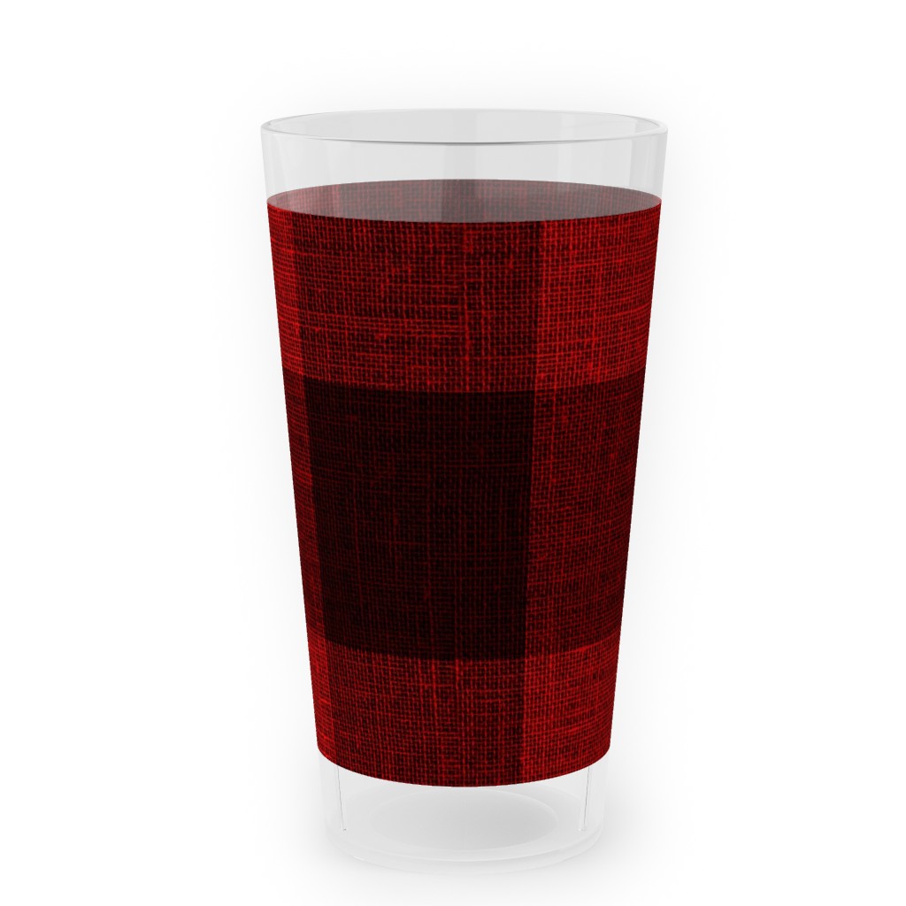 Linen Look Gingham Lumberjack - Red, Black Outdoor Pint Glass | Shutterfly