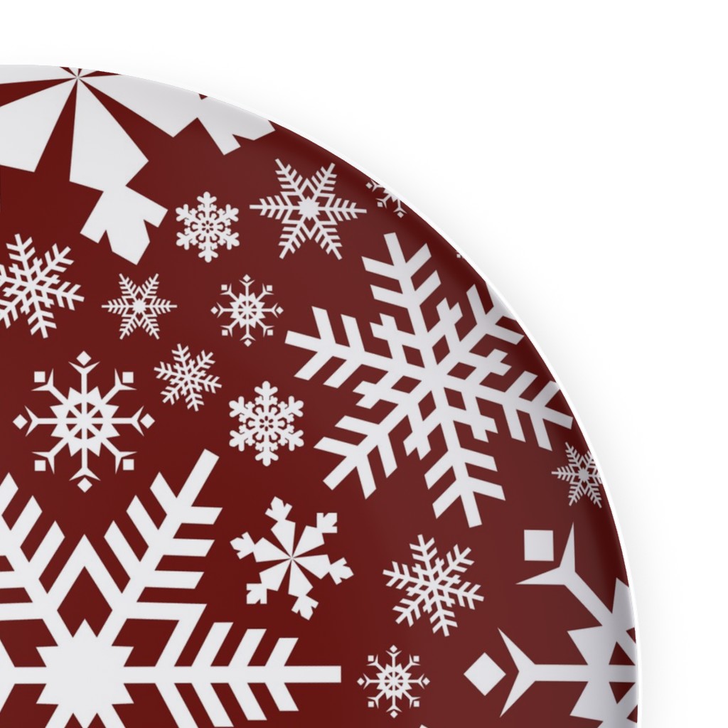 Christmas White Snowflakes on Red Background Plates | Shutterfly