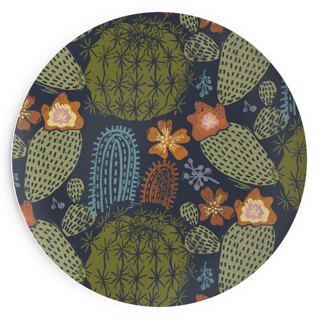Cactus Garden - Block Print Style - Dark Salad Plate | Shutterfly