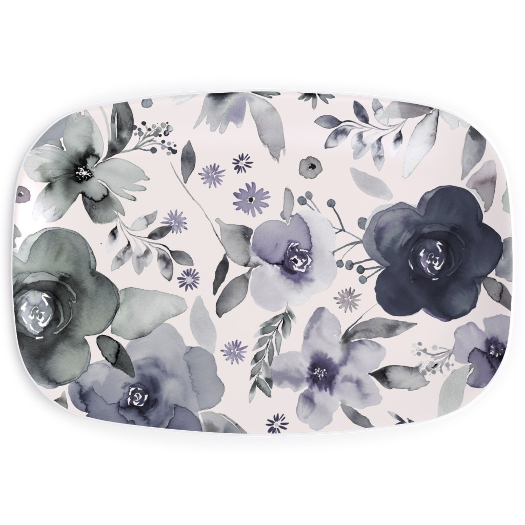 Wintery Watercolor Flower Bouquets - Navy Serving Platter | Shutterfly