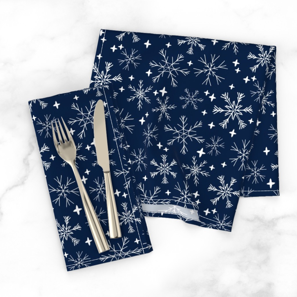 Winter Snowflakes on Navy Blue Cloth Napkin | Shutterfly