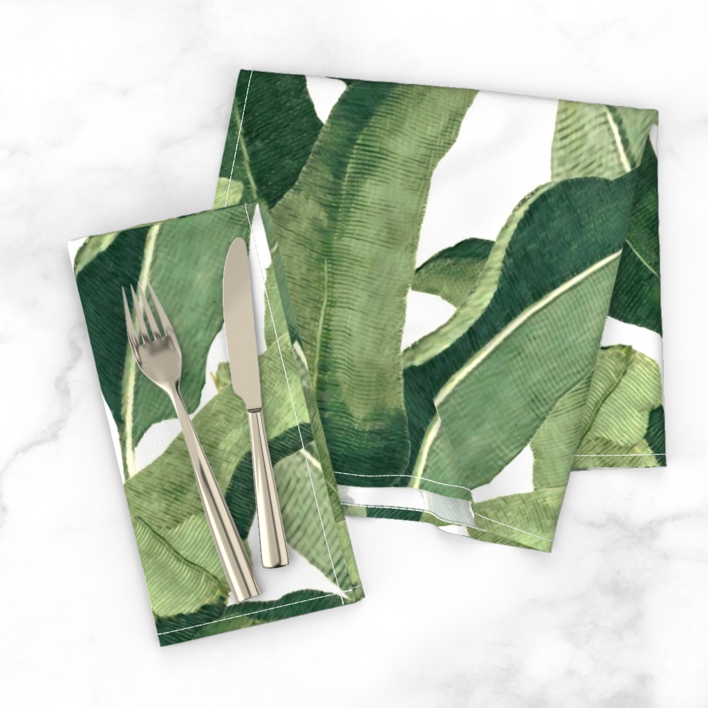 Tropical Leaves - Greens on White Cloth Napkin | Shutterfly