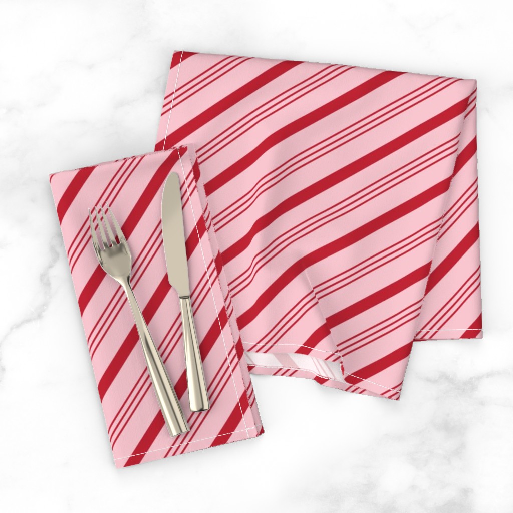 Holiday Candy Cane Stripes - Red on Pink Cloth Napkin | Shutterfly