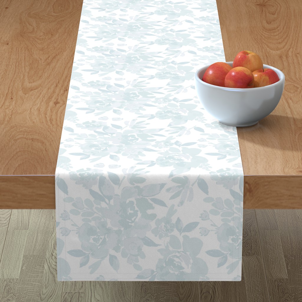 Faded Floral Watercolor - Light Blue Table Runner | Shutterfly
