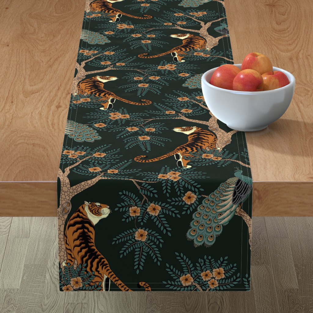 Tiger and Peacock on Black Table Runner | Shutterfly