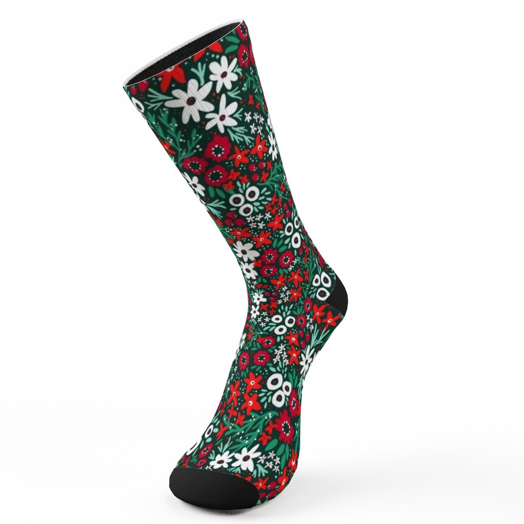 Rustic Floral - Holiday Red and Green Custom Socks | Shutterfly
