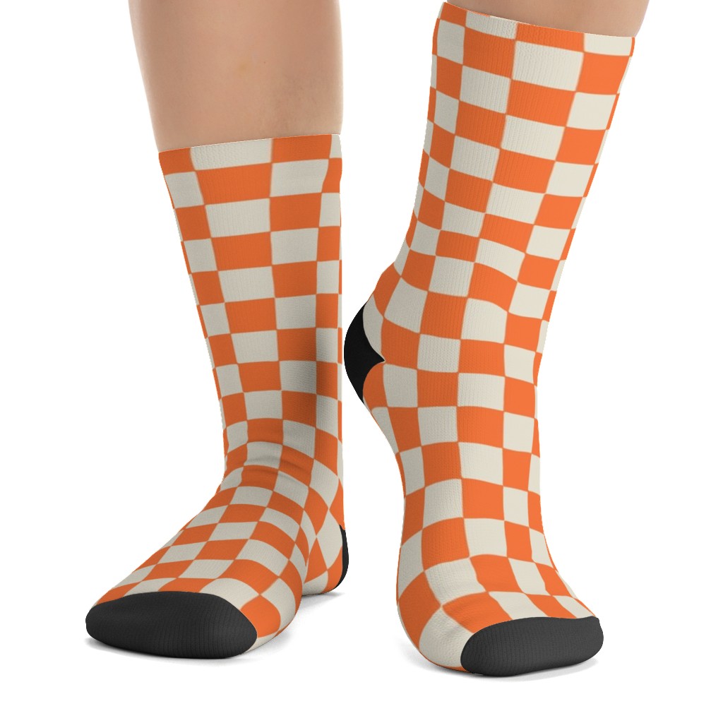 Retro Checkerboard - Bright Orange Custom Socks | Shutterfly