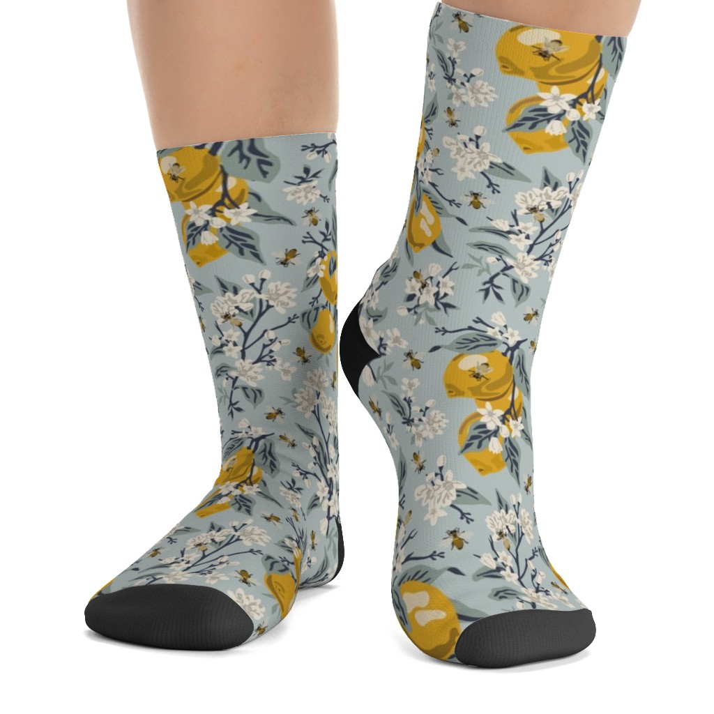 Bees, Blossoms & Lemons - Blue Custom Socks | Shutterfly