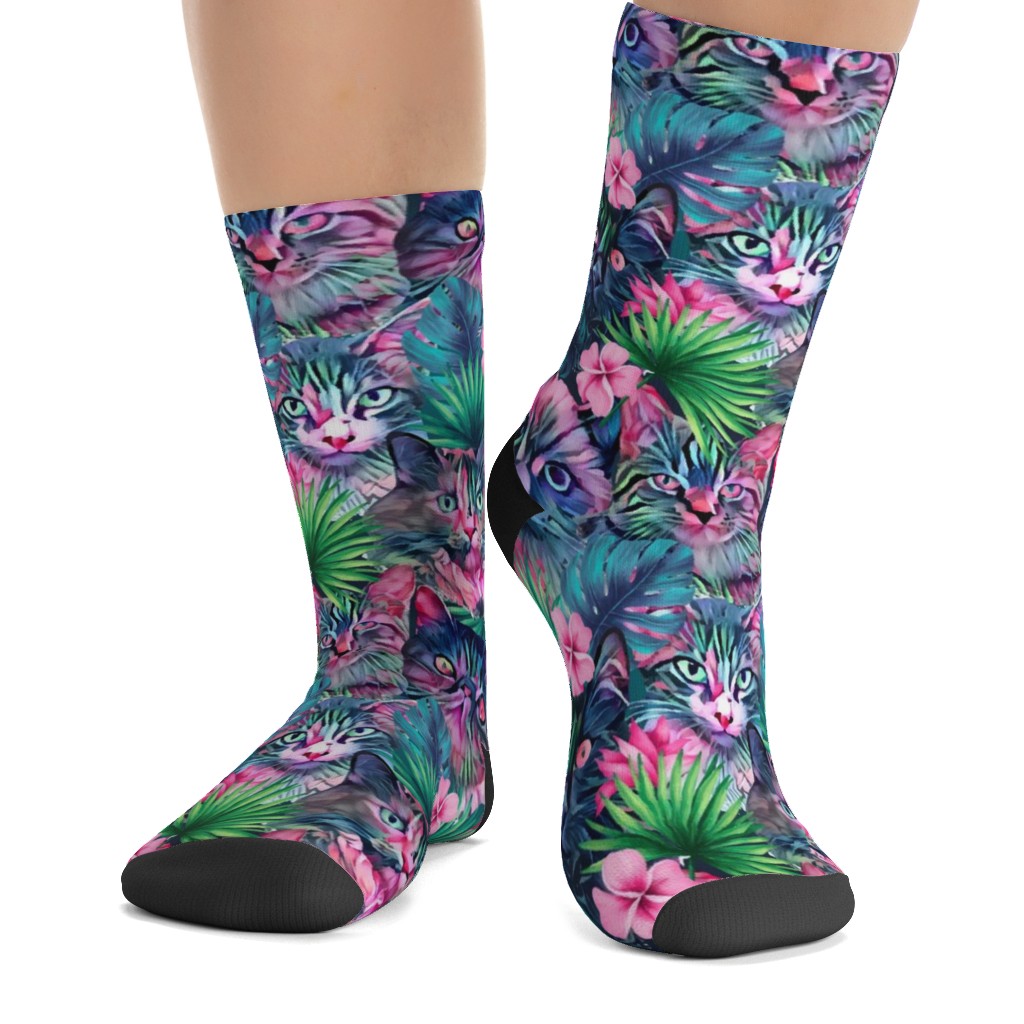 Summer Floral Cats - Multi Custom Socks | Shutterfly