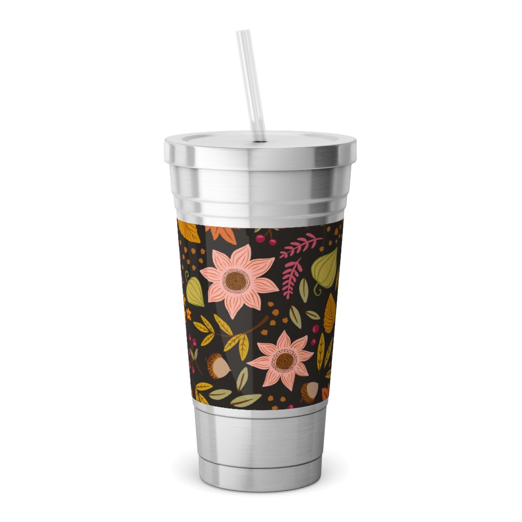 Autumn Floral - Dark Stainless Tumbler with Straw | Shutterfly