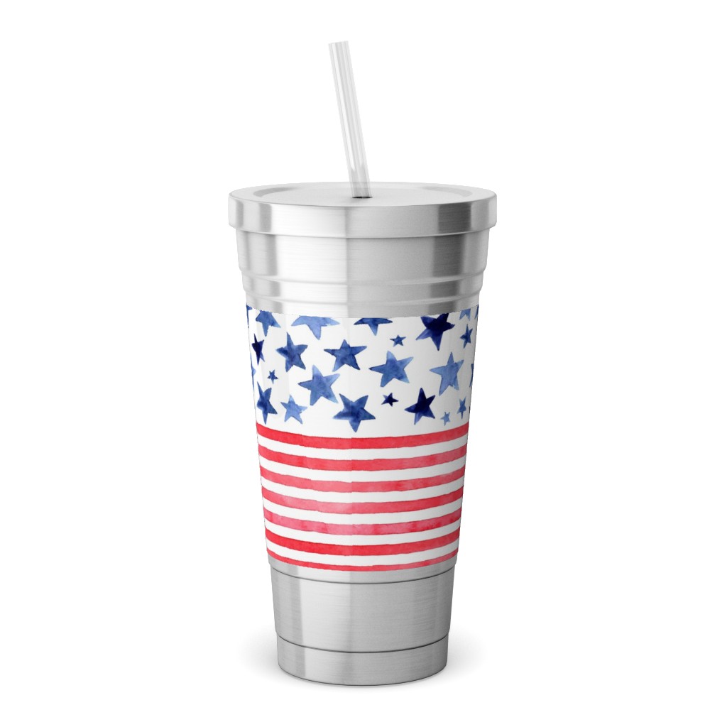 Watercolor Stars and Stripes - Red White and Blue Stainless Tumbler ...