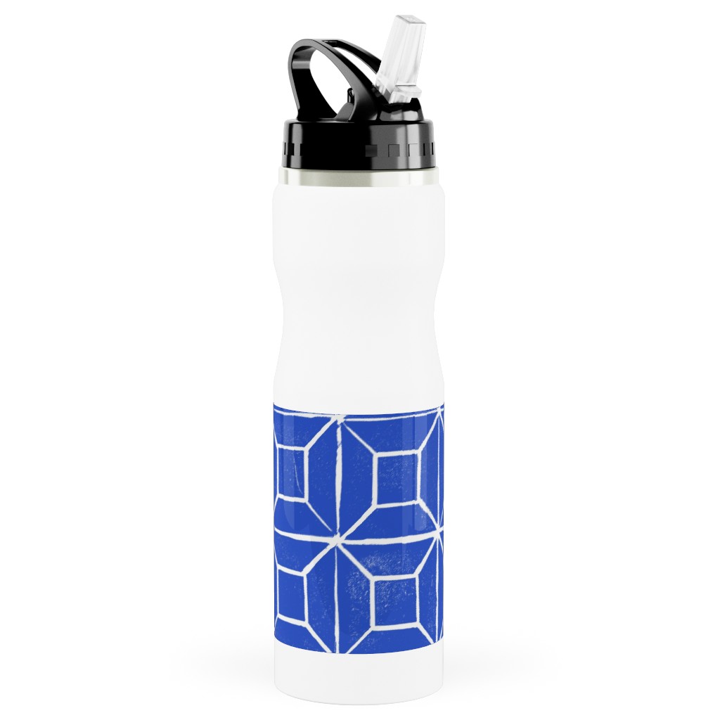 Geometric Lino - Cobalt Stainless Steel Water Bottle with Straw ...