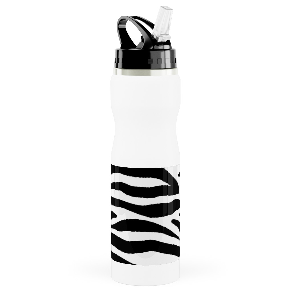 Zebra Print - Black and White Stainless Steel Water Bottle with Straw ...