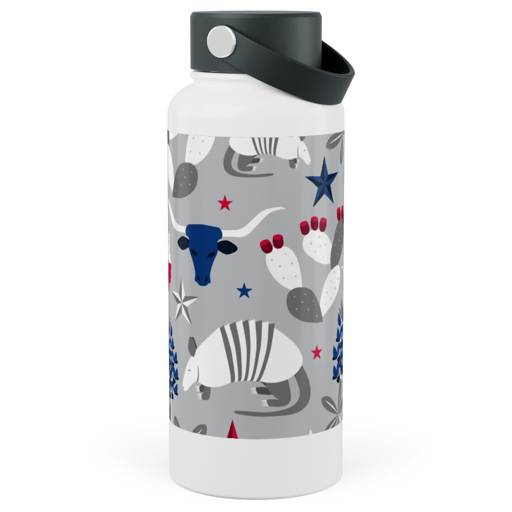 Texas State Symbols - Silver Stainless Steel Wide Mouth Water Bottle ...