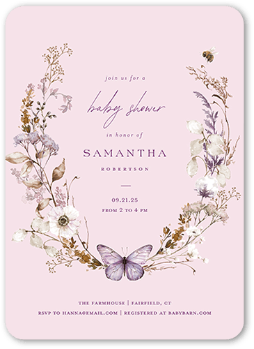 Butterfly Wreath 5x7 Stationery Card by Lady Jae Designs | Tiny Prints
