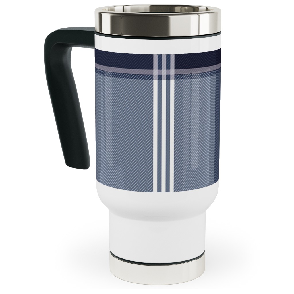 Navy Blue Plaid Travel Mug with Handle | Shutterfly
